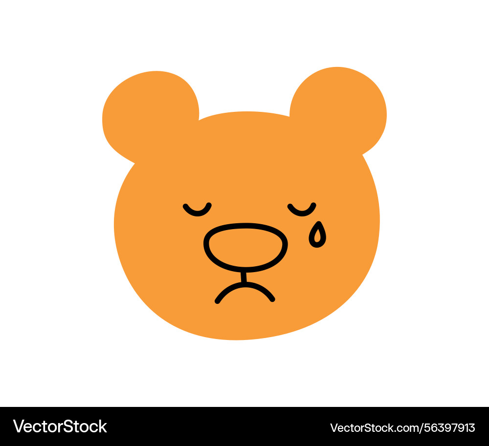 Cute doodle cry bear face icon sad crying Vector Image