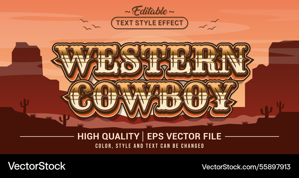 Editable text style effect - western cowboy Vector Image