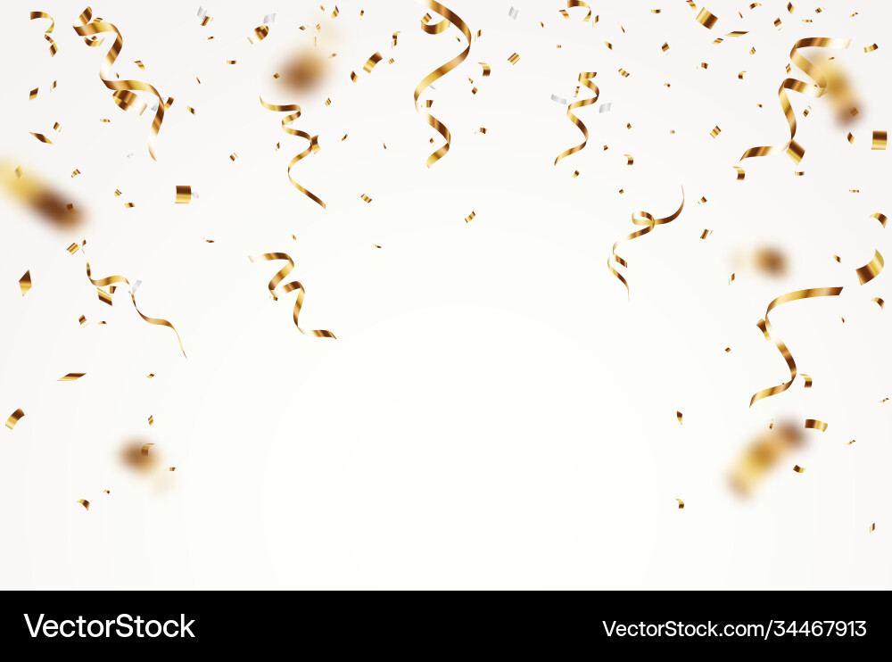 Gold confetti and ribbon background Royalty Free Vector