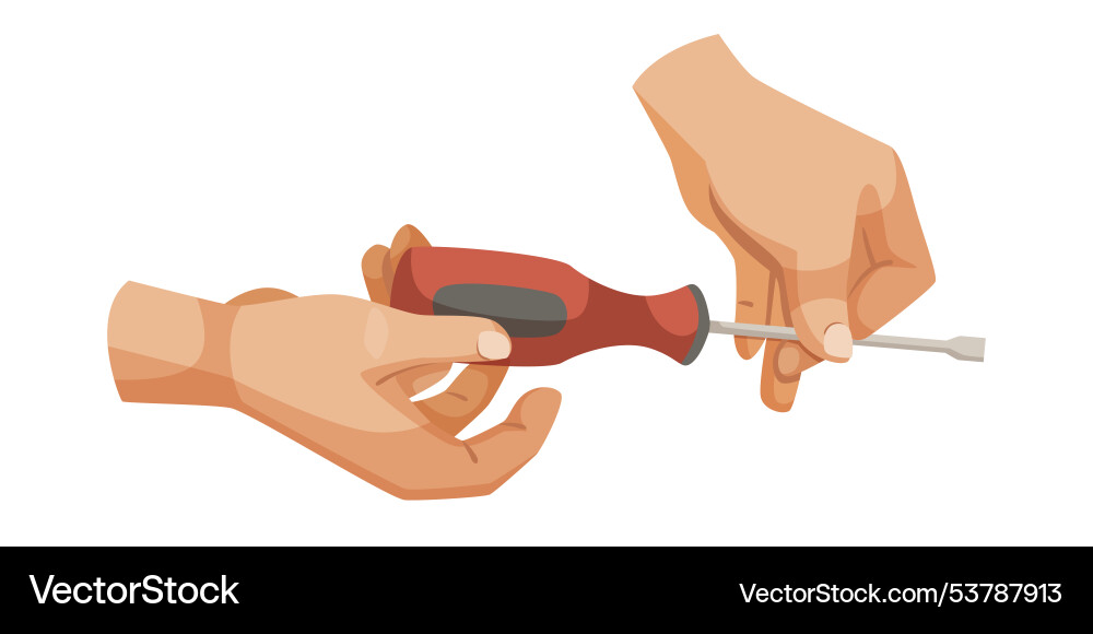 Hands exchanging a screwdriver in flat style Vector Image