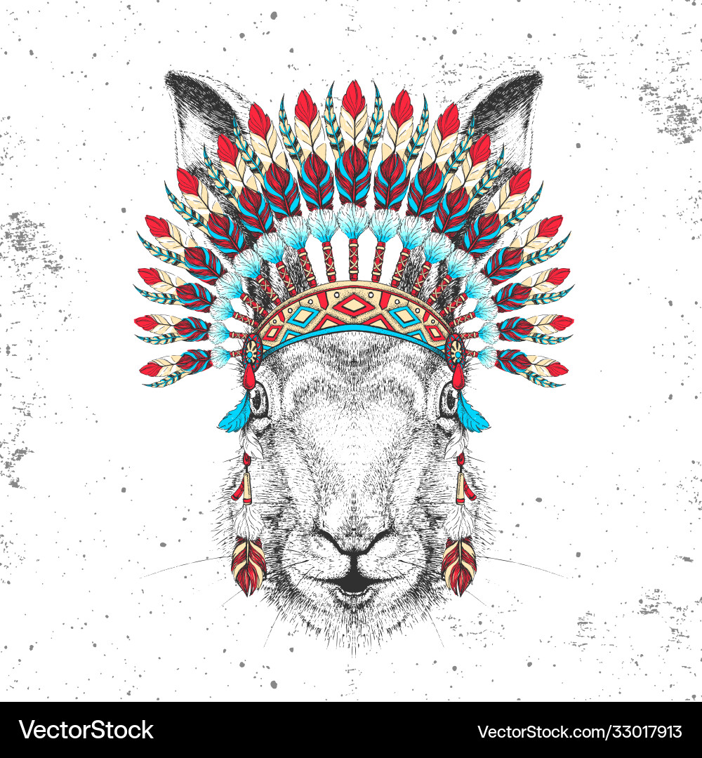 Hipster rabbit with indian feather headdress Vector Image