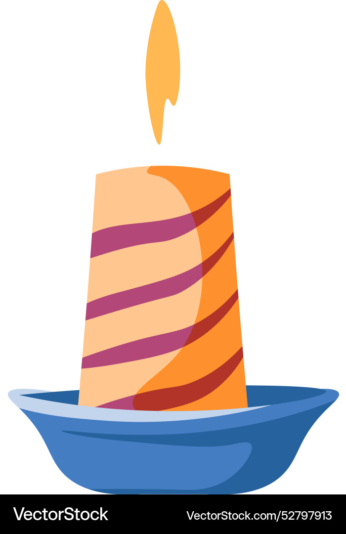 Lit candle in blue holder Royalty Free Vector Image