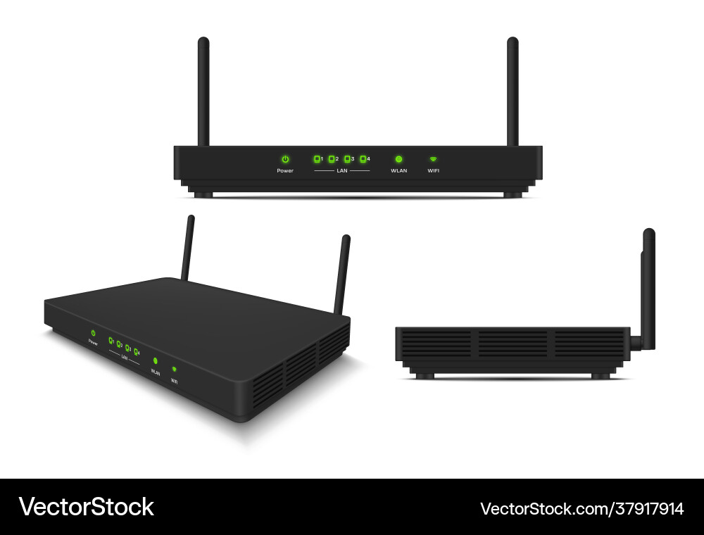 Collection realistic internet router isometric Vector Image