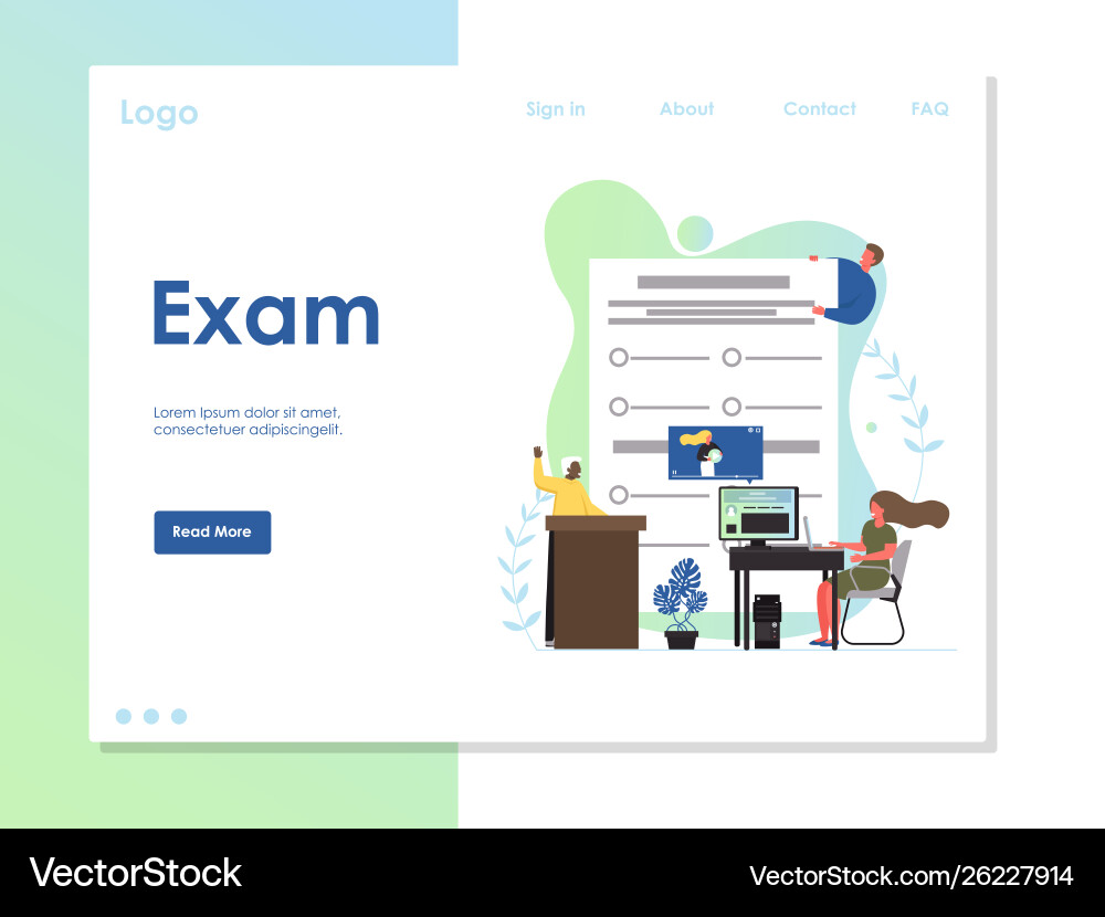 Exam website landing page design template Vector Image