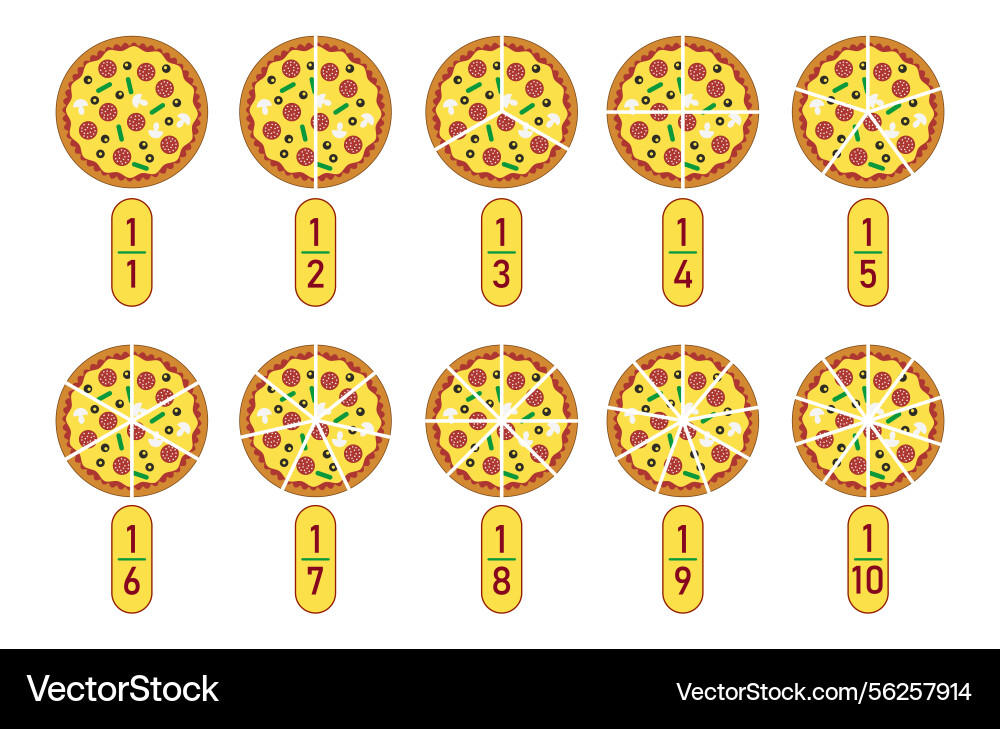 Fraction pizza worksheet in mathematics write Vector Image