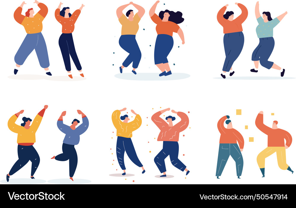 Group diverse people dancing happy cartoon Vector Image