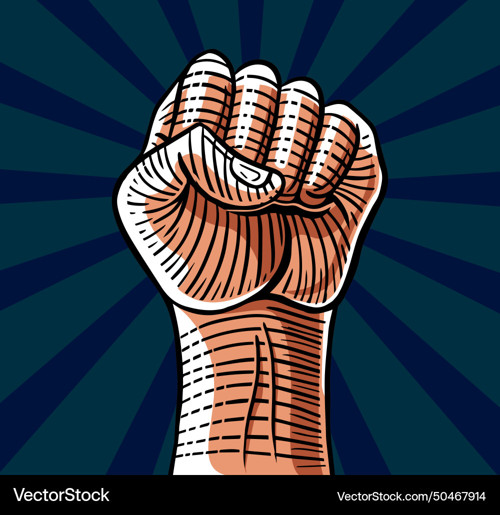 Hand drawn power revolution fist raised Royalty Free Vector
