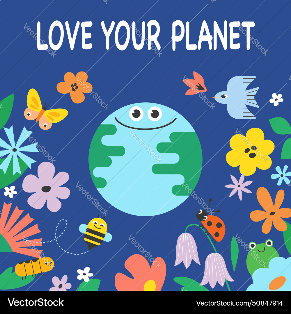 Love your planet cute square poster design Vector Image