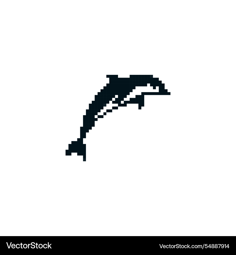 Pixel art black dolphin silhouette minimalistic Vector Image