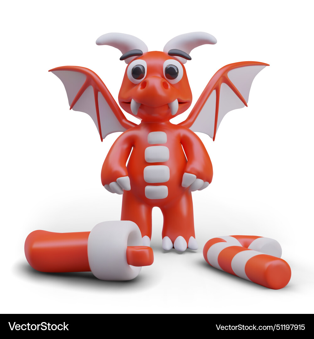 3d red winged dragon candy cane christmas Vector Image