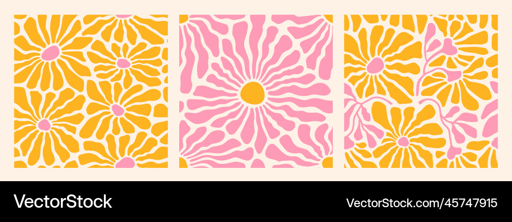 Groovy abstract flower art seamless patterns Vector Image