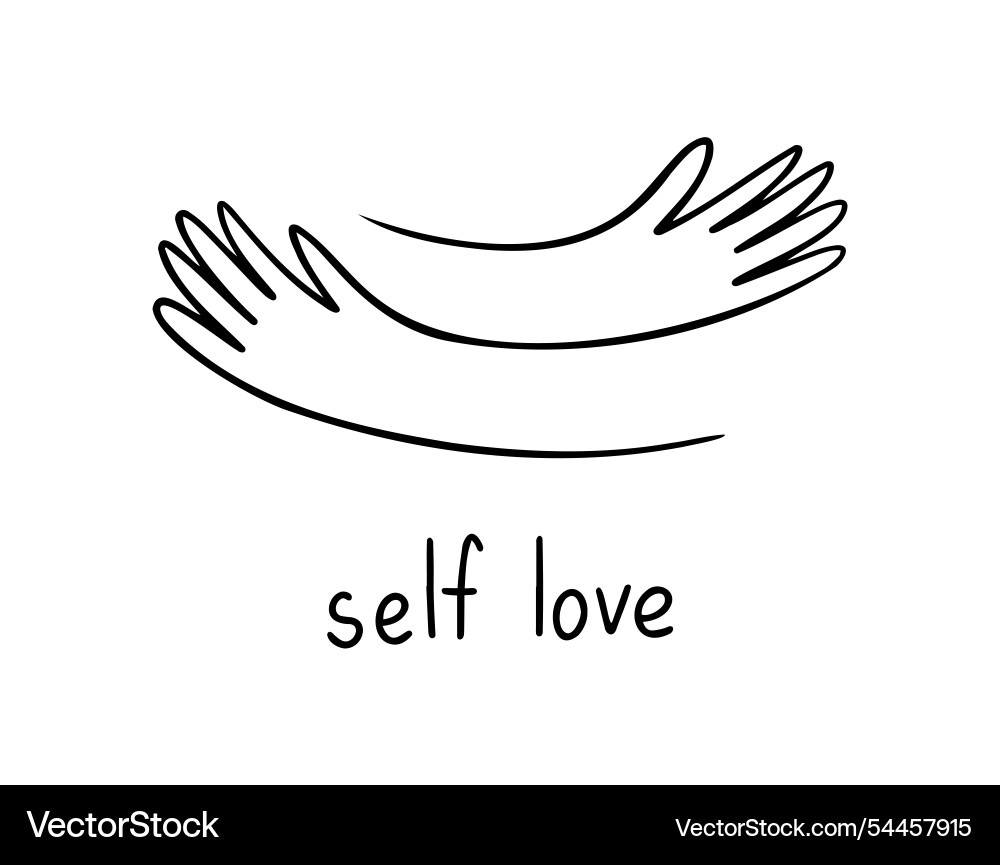 Hands hugging doodle with love lettering self Vector Image