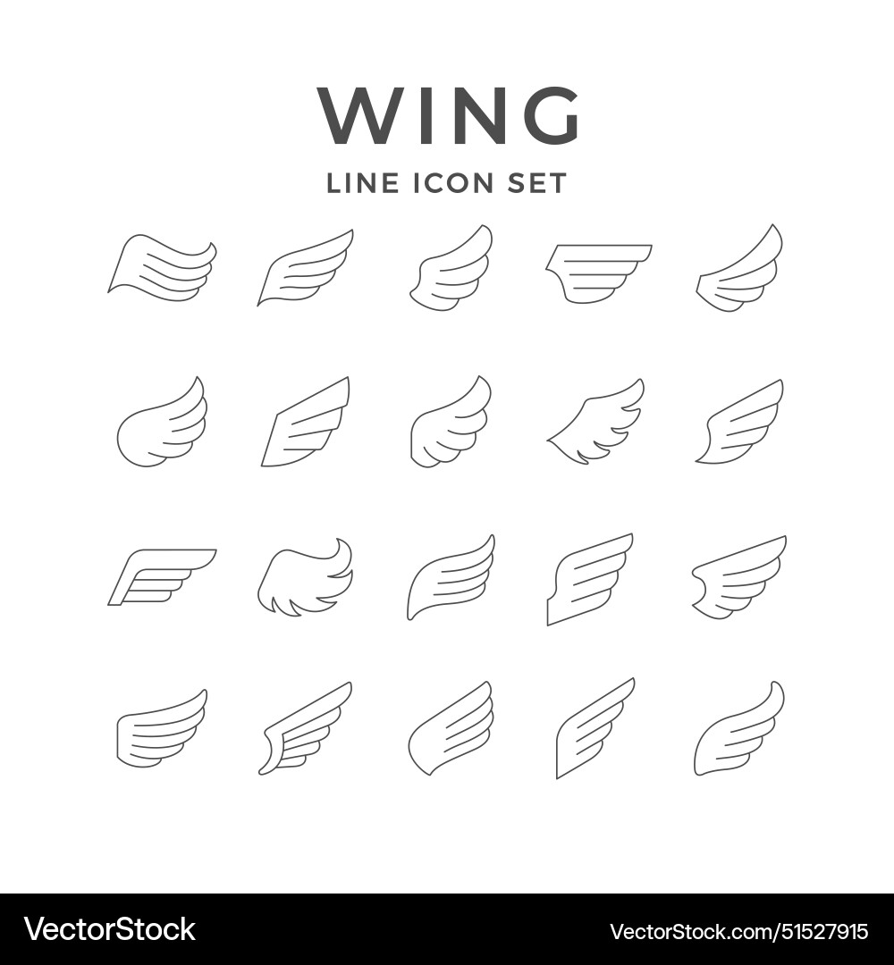 Set line icons of wing Royalty Free Vector Image