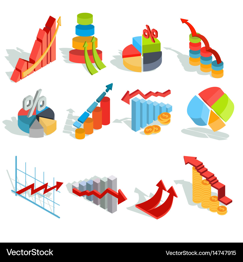 Set of isometric infographic graphics Royalty Free Vector