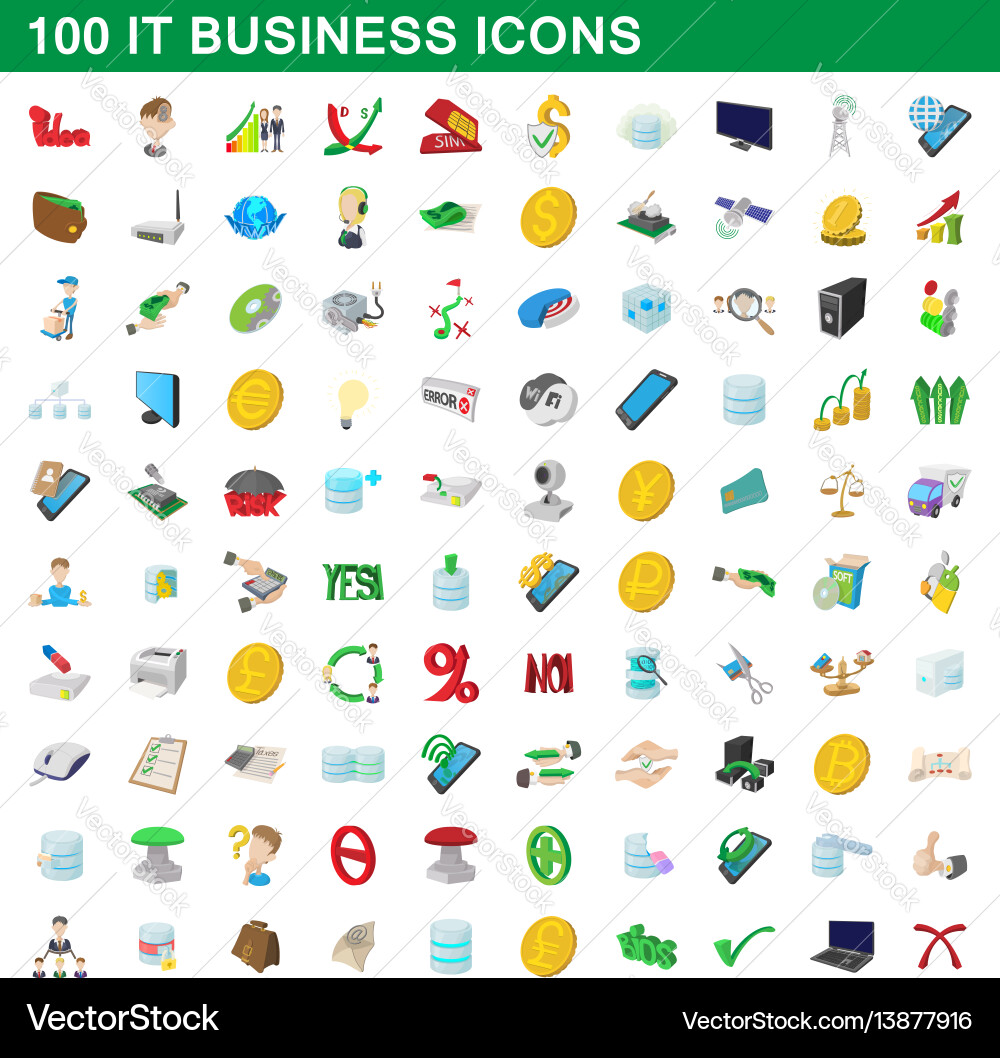 100 IT Business Icon Set Royalty Free Vector Image