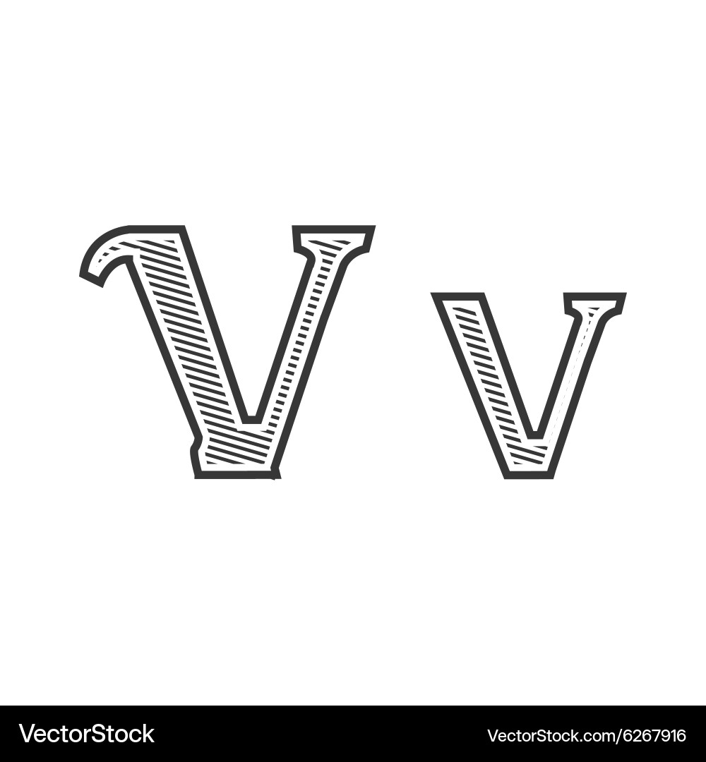 Font tattoo engraving letter v with shading Vector Image