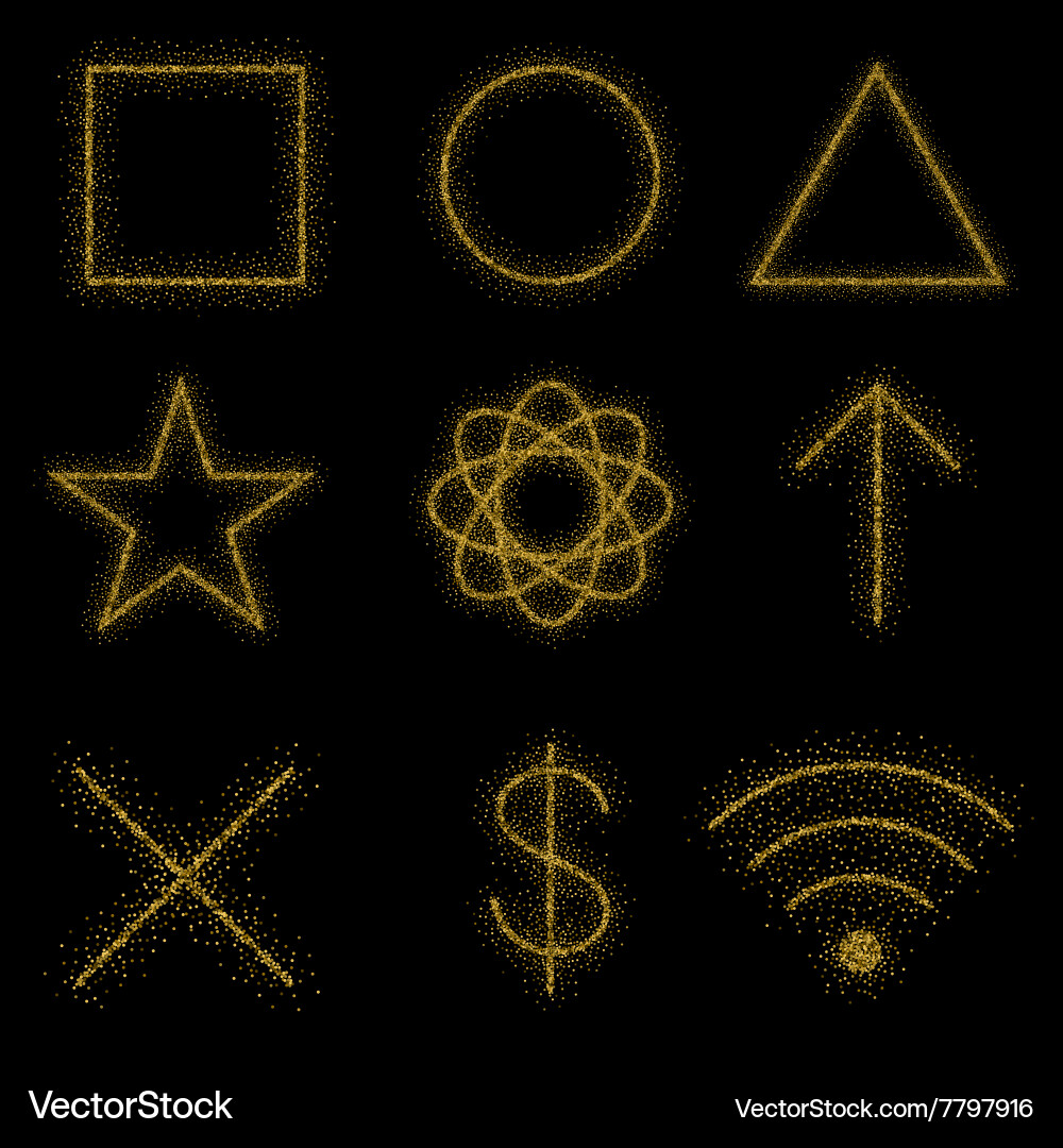 Gold symbols on black background Royalty Free Vector Image