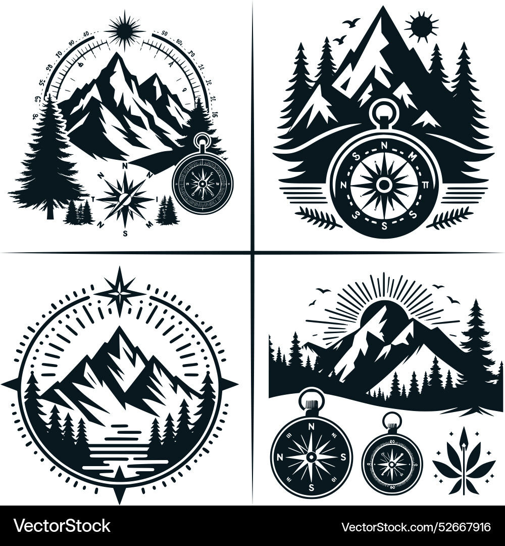 Mountain Compass Silhouette Royalty Free Vector Image