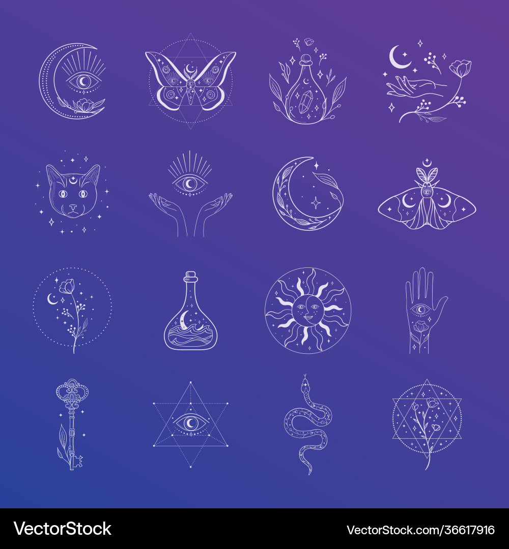 Mystic Line Art Elements Royalty Free Vector Image