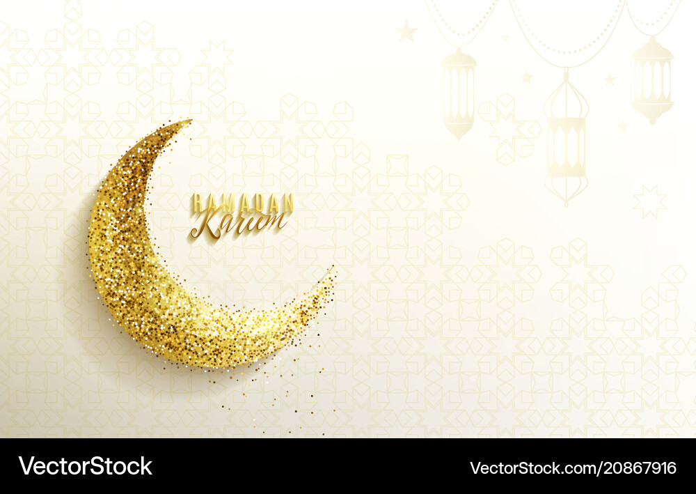 Ramadan greeting with glitter islamic crescent Vector Image