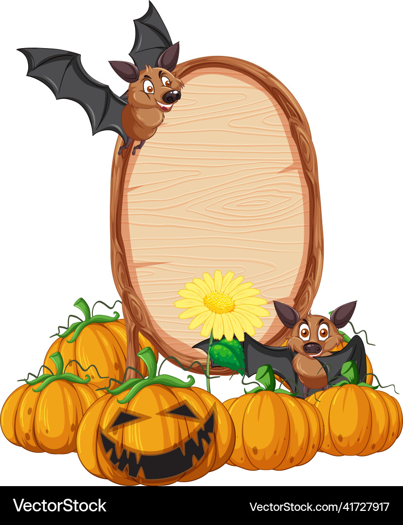 Bat with wooden sign banner Royalty Free Vector Image