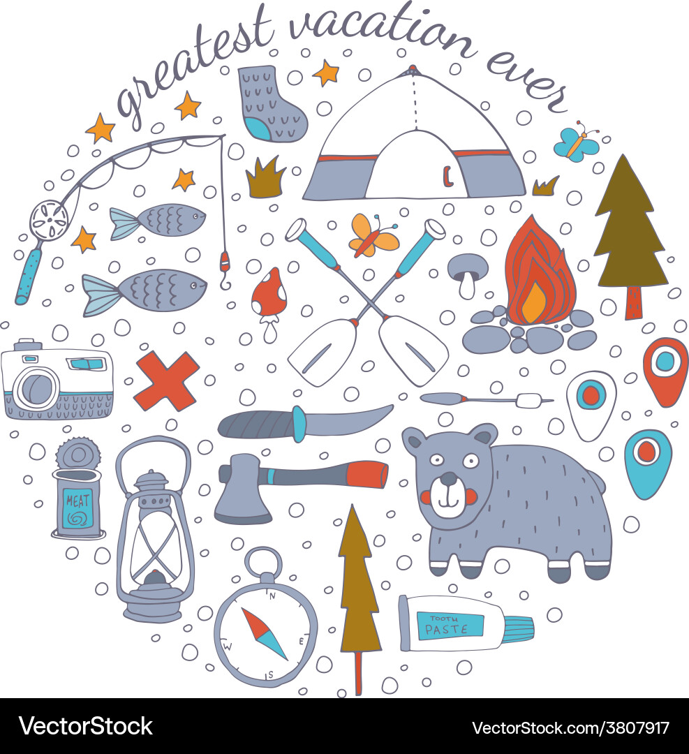 Camping adventure set Royalty Free Vector Image