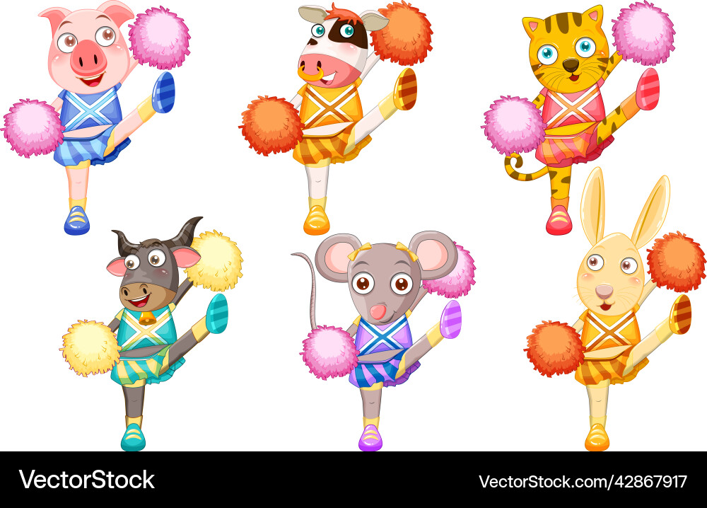 Different cheerleader animals cartoon character Vector Image