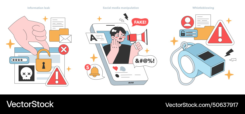 Digital threats set flat Royalty Free Vector Image