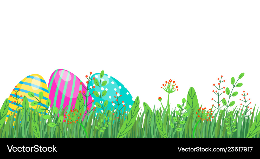 Easter seamless border with eggs spring grass Vector Image