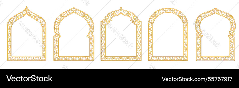 Golden islamic windows mosque doors Royalty Free Vector