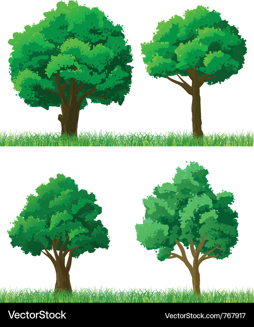 Green trees and grass set Royalty Free Vector Image