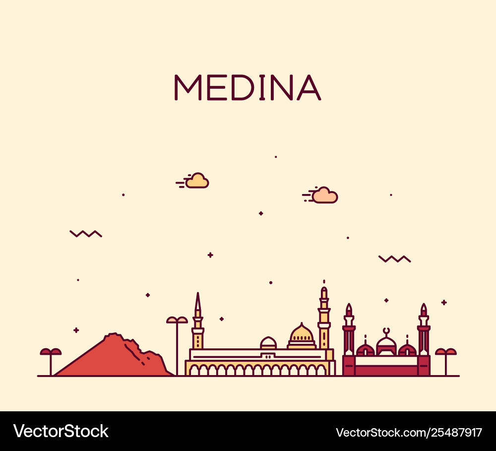 Medina skyline saudi arabia linear style Vector Image