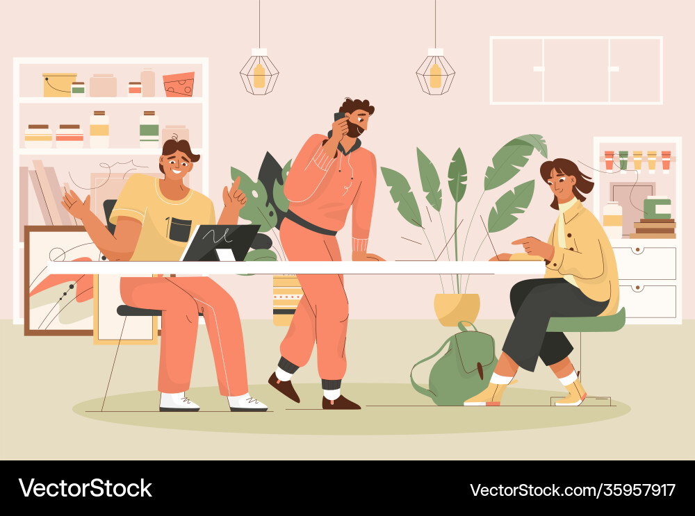 Modern coworking office with working employees Vector Image