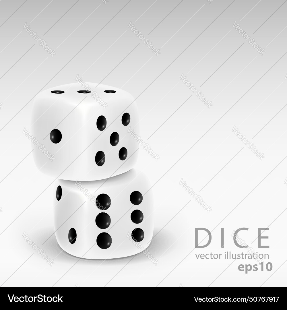 Realistic two white dice stacked Royalty Free Vector Image