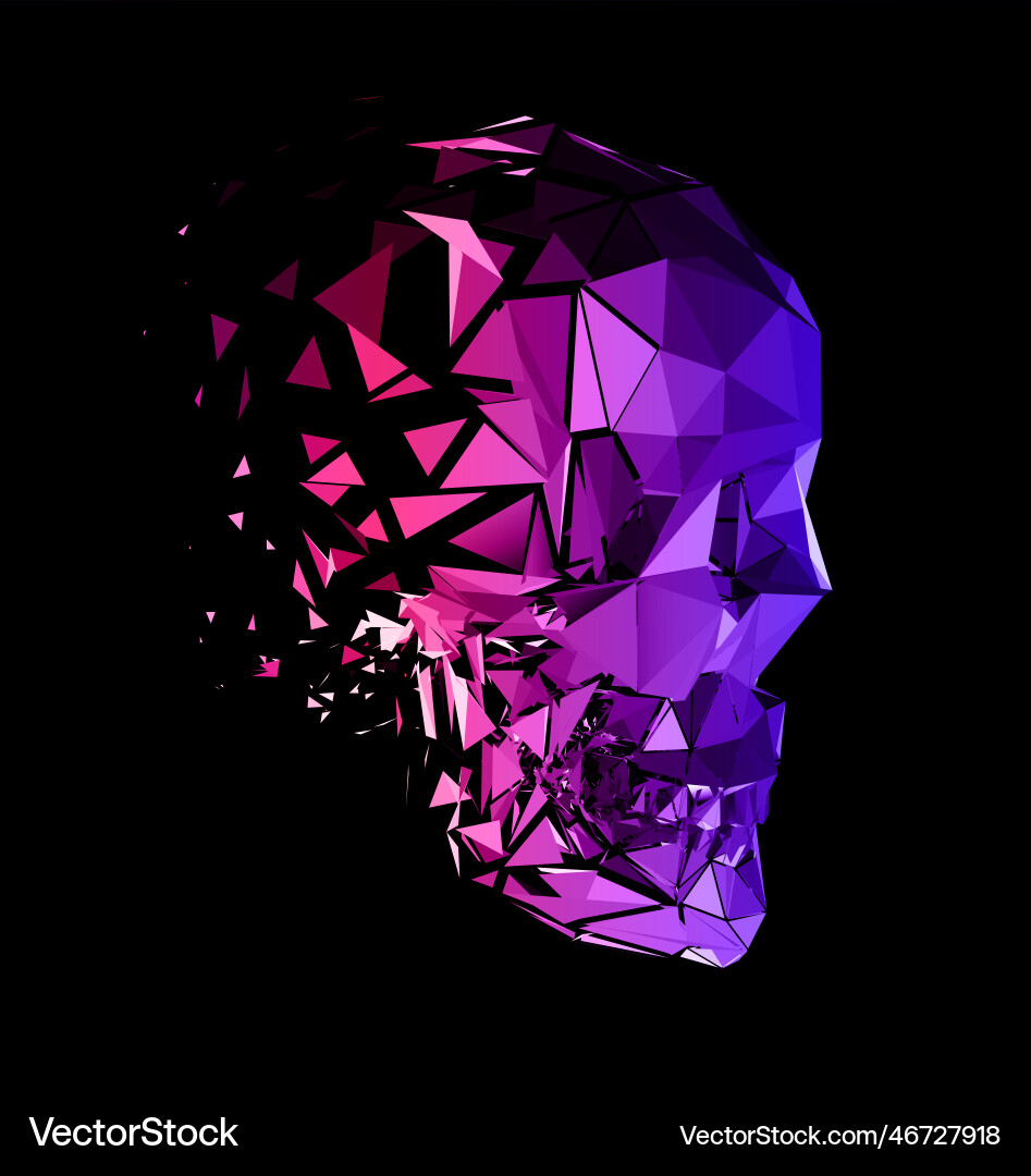 3d disintegration polygonal skull on black Vector Image