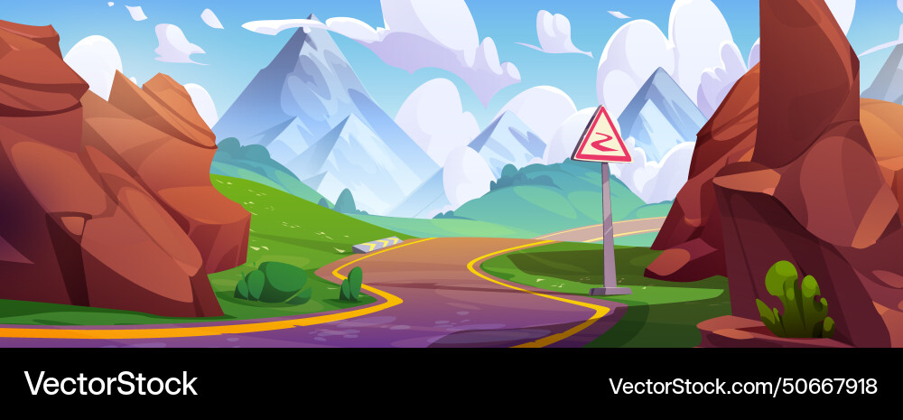 Curvy road in mountain valley Royalty Free Vector Image