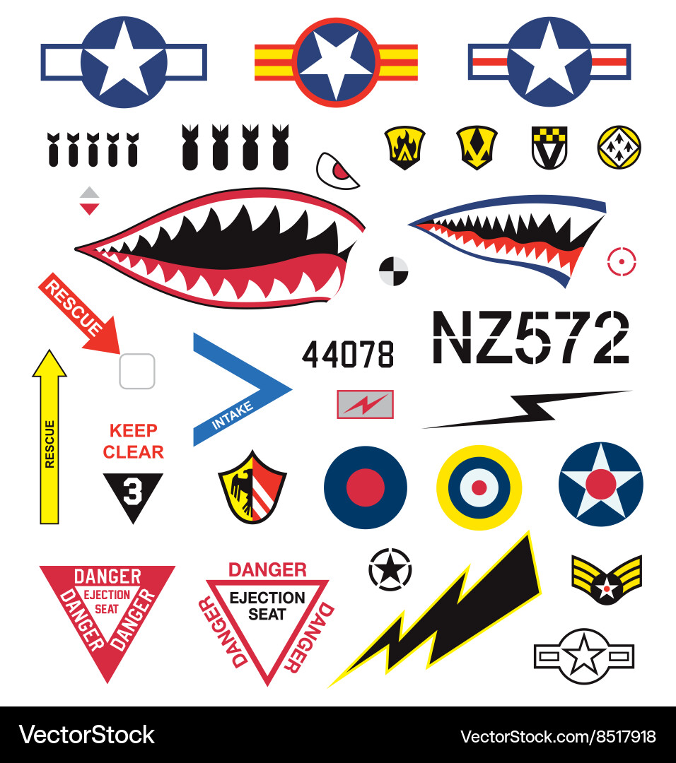 Fighter plane emblems and icons set Royalty Free Vector