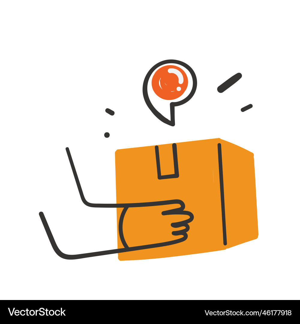 Hand drawn doodle delivery courier person holding Vector Image