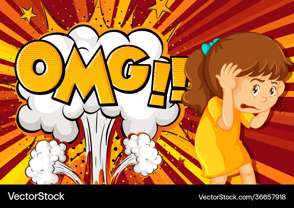 Omg word on explosion background with girl Vector Image