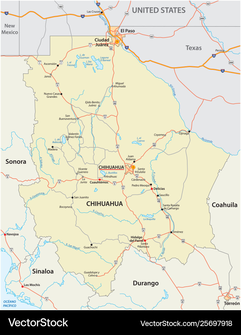 Road map mexican state chihuahua Royalty Free Vector Image