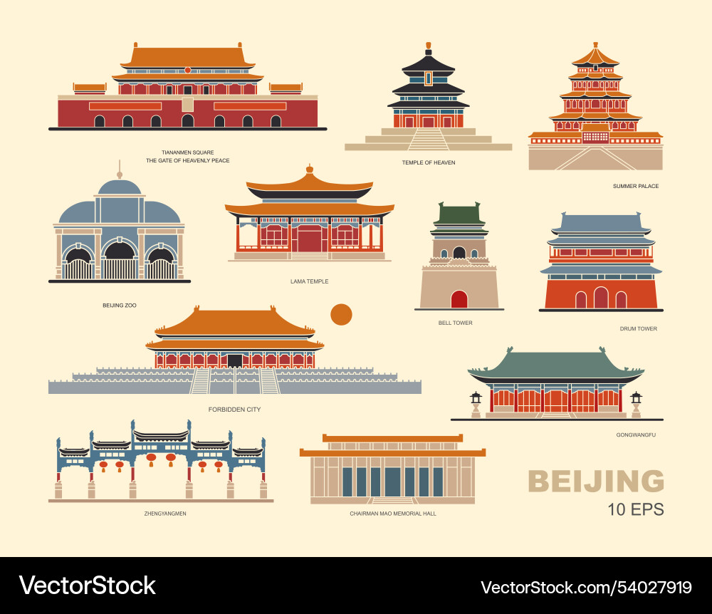 China beijing landmark icons Royalty Free Vector Image