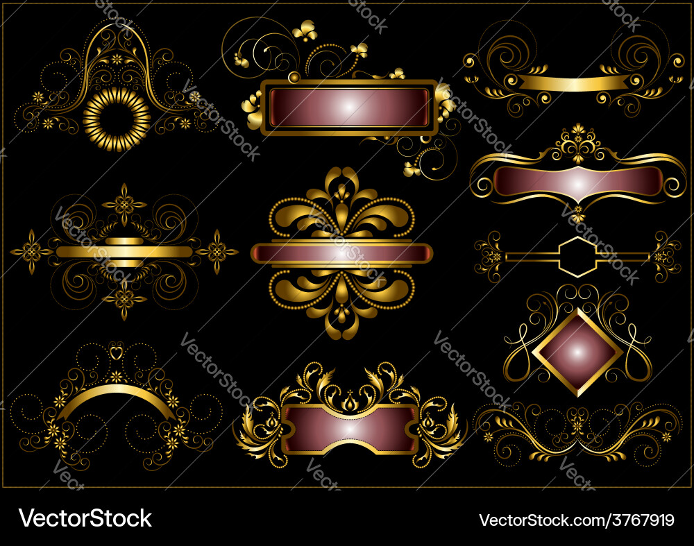 Collection of vintage gold frames Royalty Free Vector Image