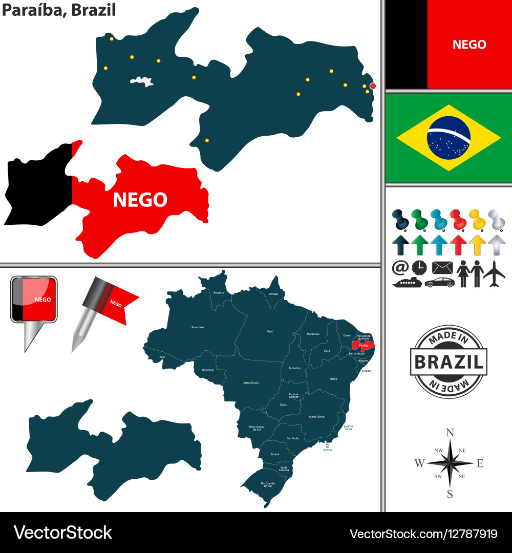 Map of paraiba Royalty Free Vector Image - VectorStock