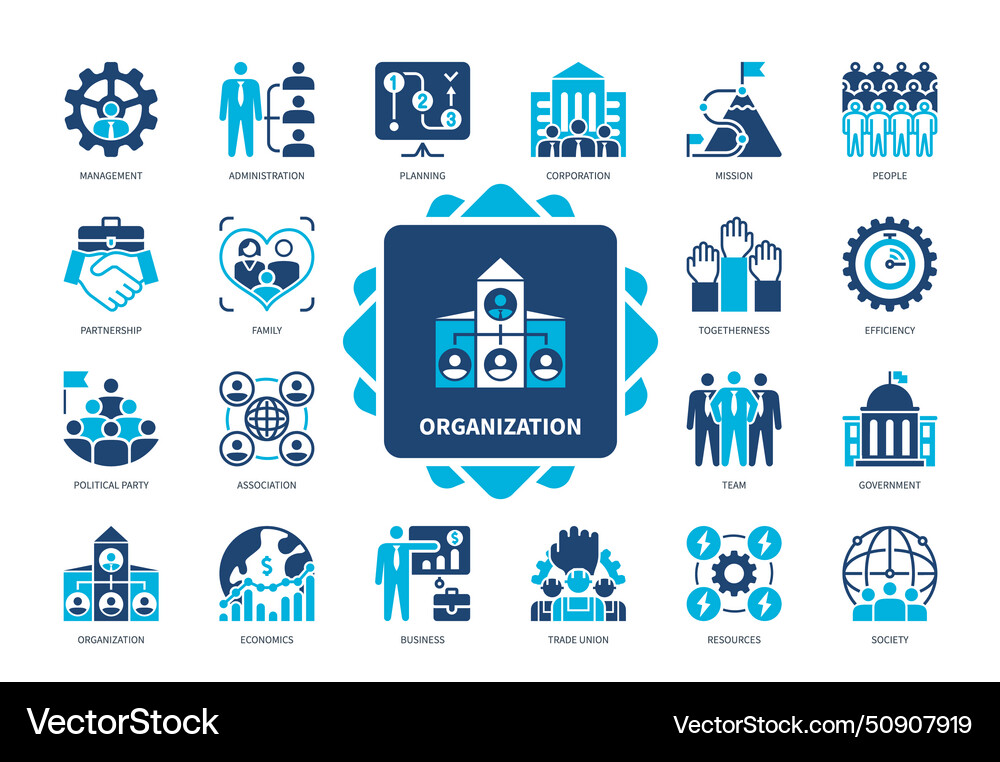 Organization solid icon set Royalty Free Vector Image