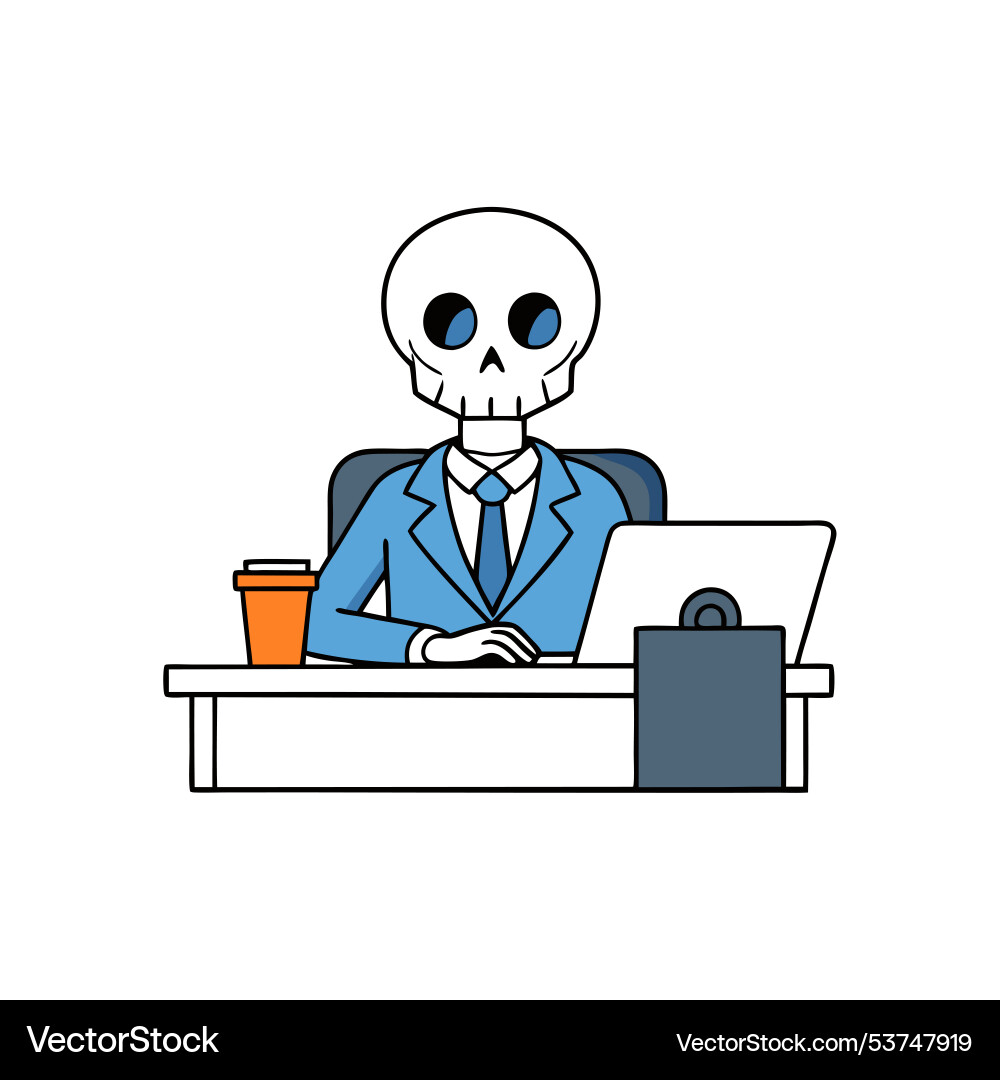 Überarbeitetes Workaholic Konzept Skelett Vektorbild