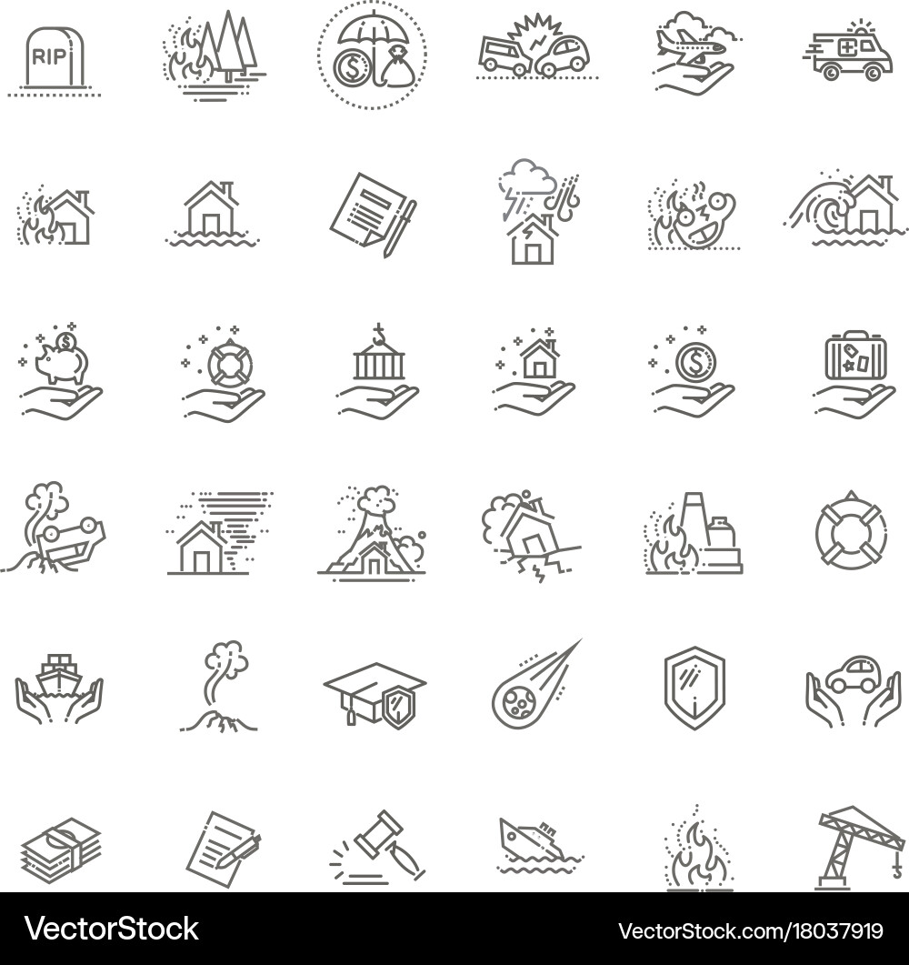 Risk & Insurance Icon Set - Thin Line Vector Image