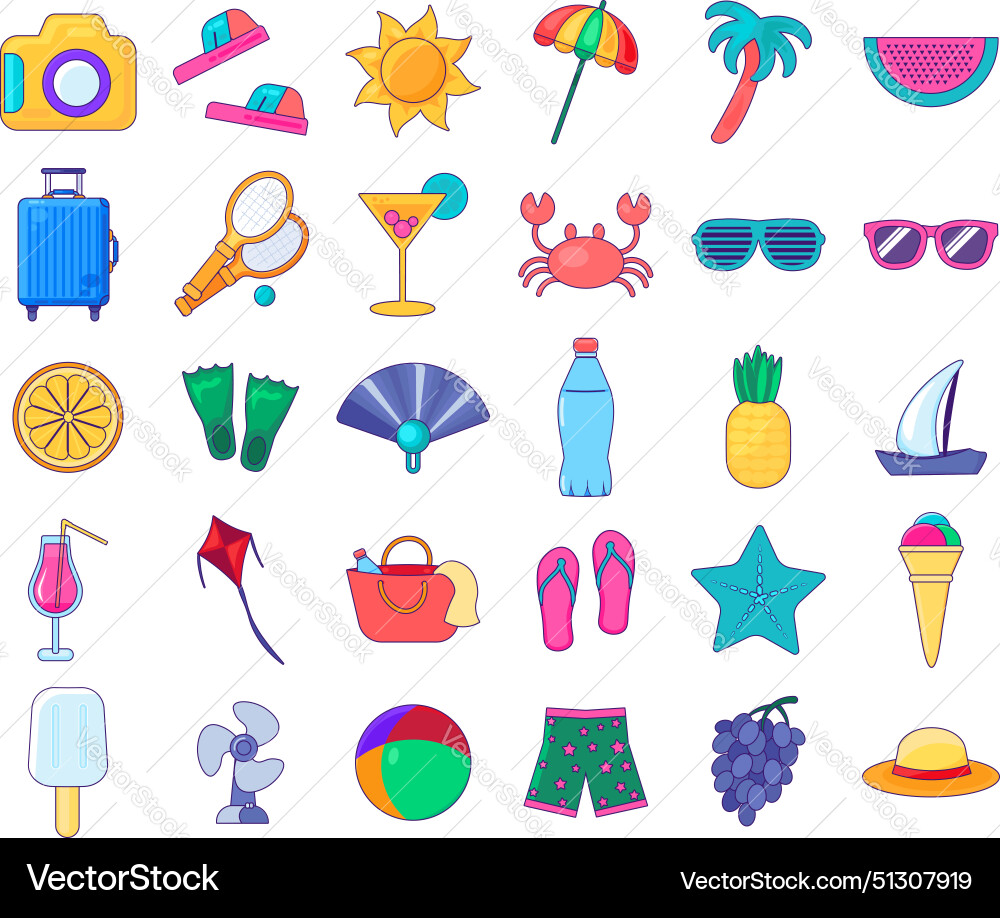 Summer seaside outline set Royalty Free Vector Image