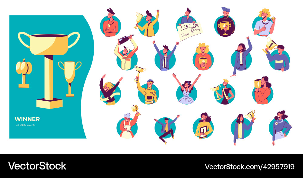 Winner people round compositions Royalty Free Vector Image