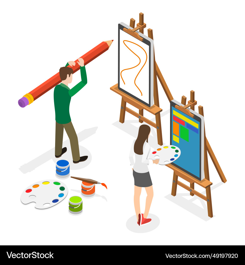 3d isometric flat of art Royalty Free Vector Image