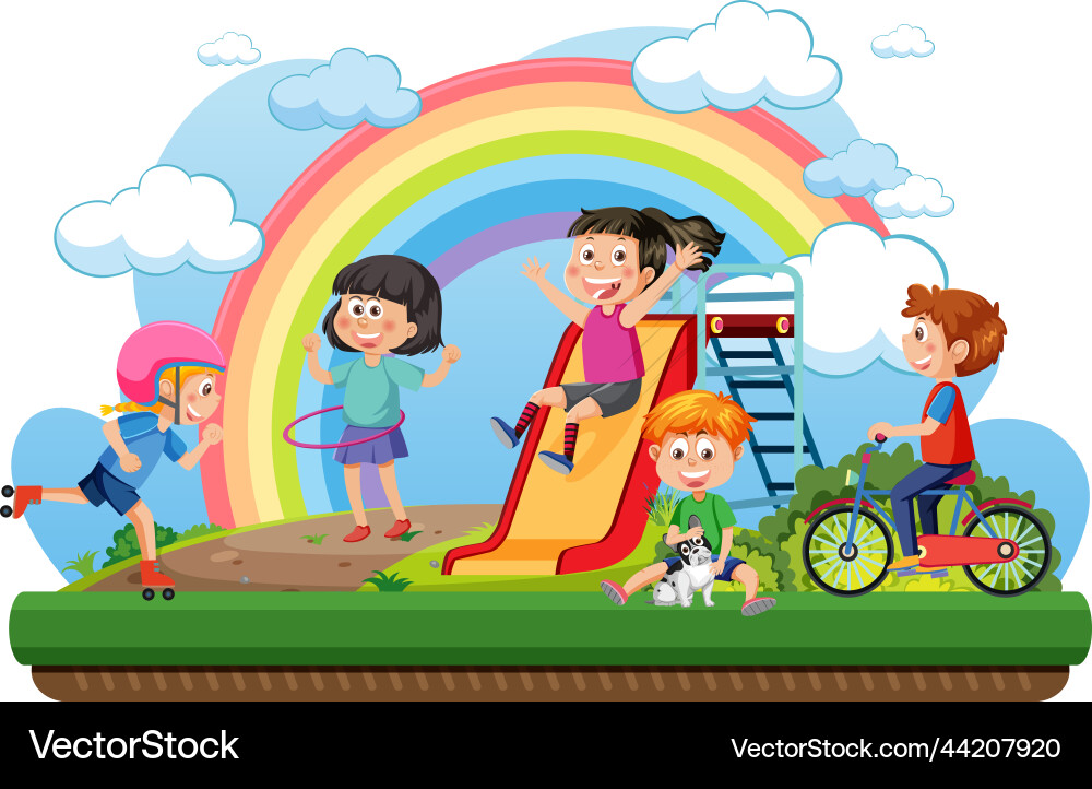 Children at playground scene Royalty Free Vector Image